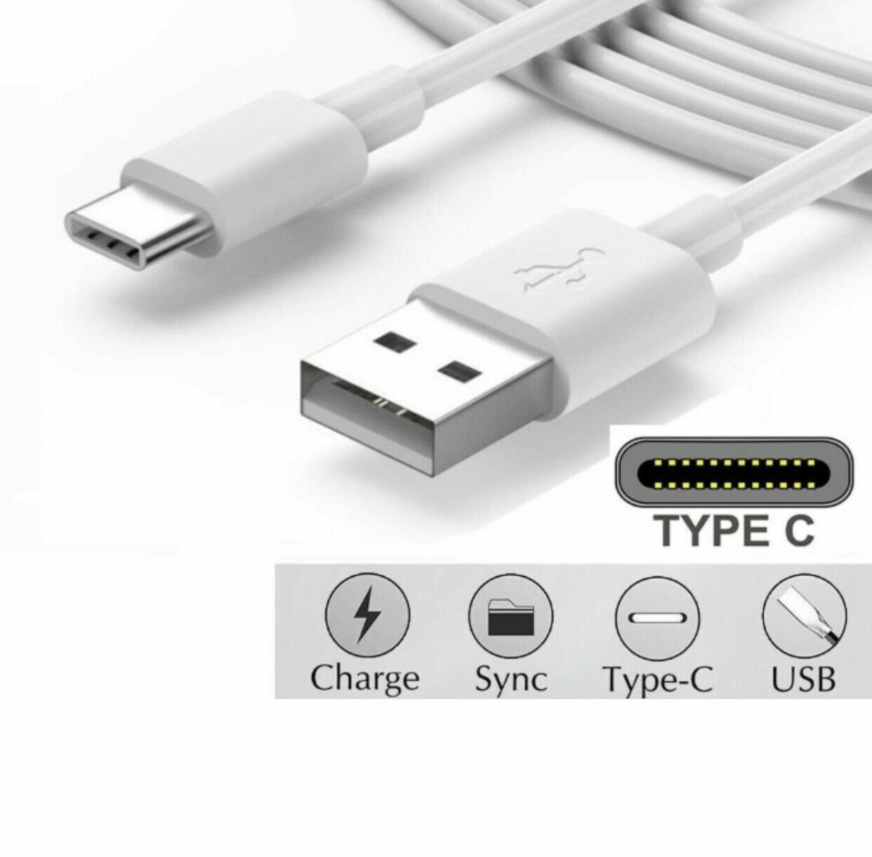 Awanta USB-A to USB-C 3ft Cable White USB 2.0 Fast Charging Cable ...