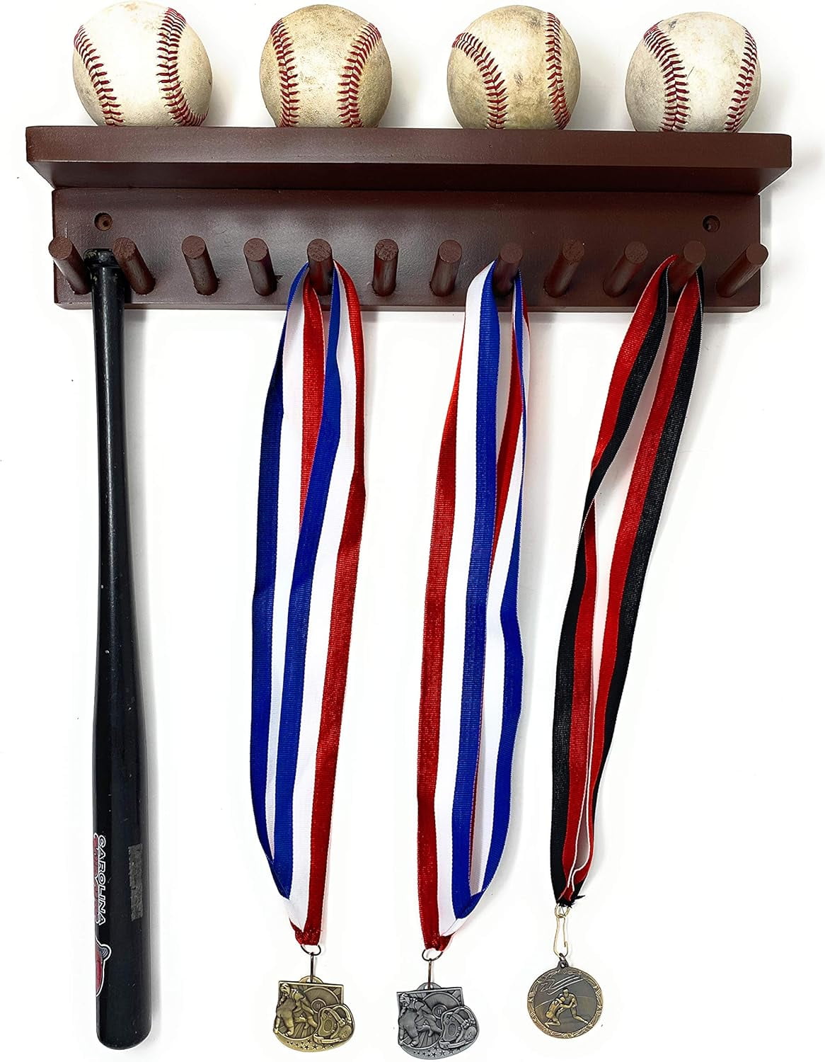 Award Medal Display Rack and Trophy Wall Shelf Medals Baseball Bat Rack ...