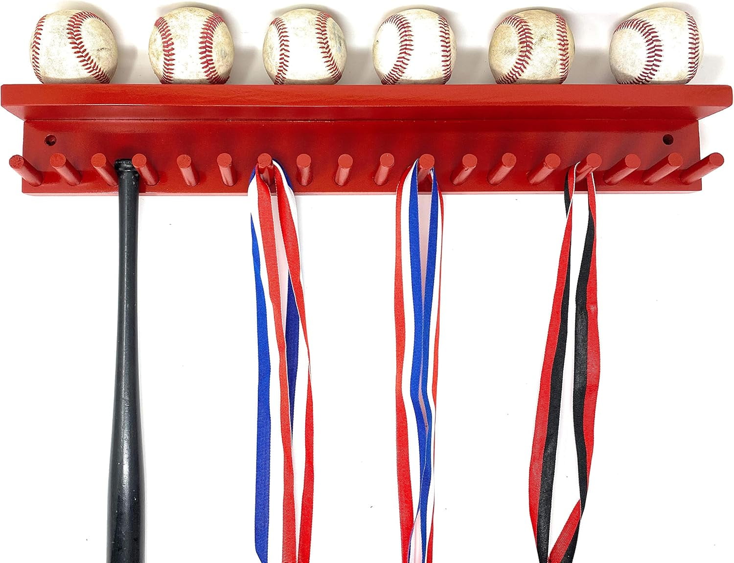 Award Medal Ribbons Display Rack and Trophy Wall Shelf 18 Medals Ball ...