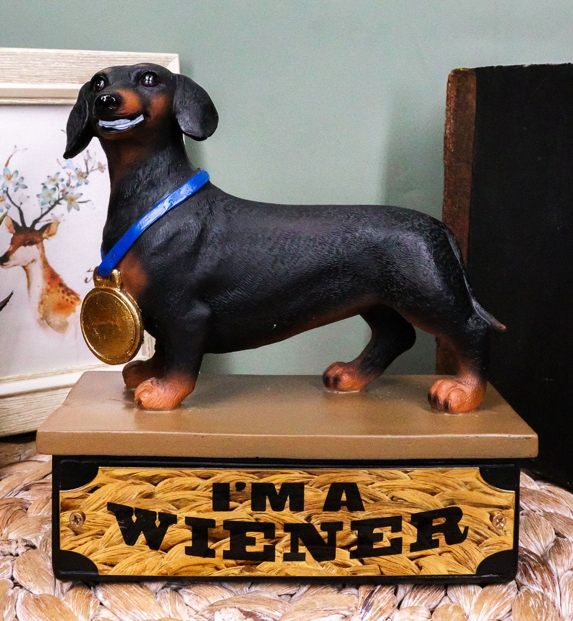 Award Trophy Dachshund Puppy Dog With Gold Medal Standing On Stage ...
