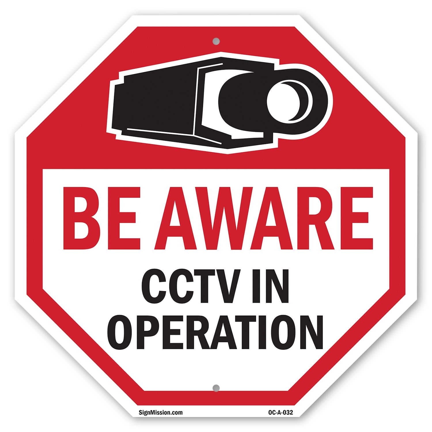 Be Aware CCTV In Operation 10 inch X 10 inch Octagon Plastic Sign ...