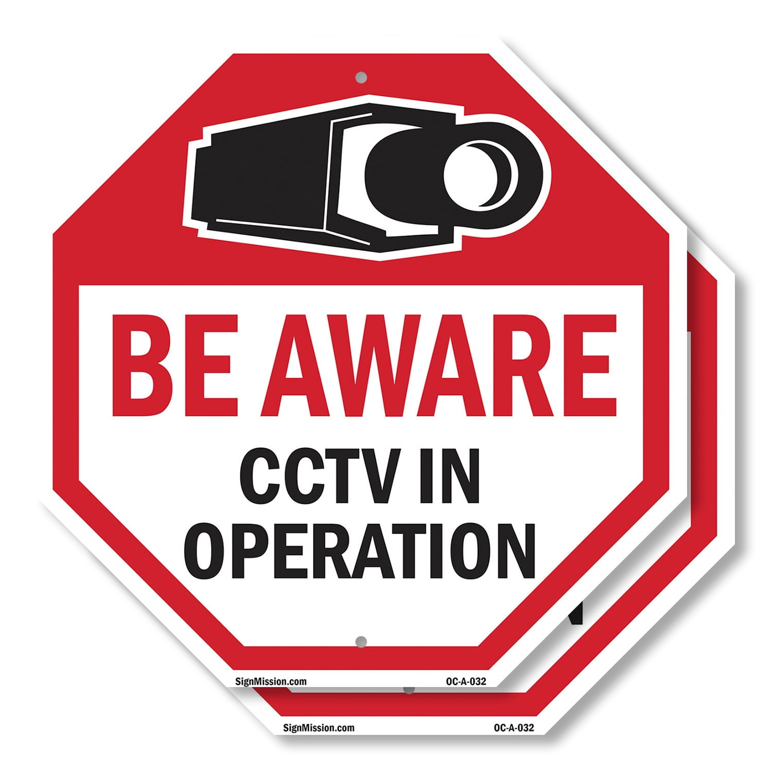 Be Aware CCTV In Operation (2 Pack) 10 inch X 10 inch Octagon Plastic ...