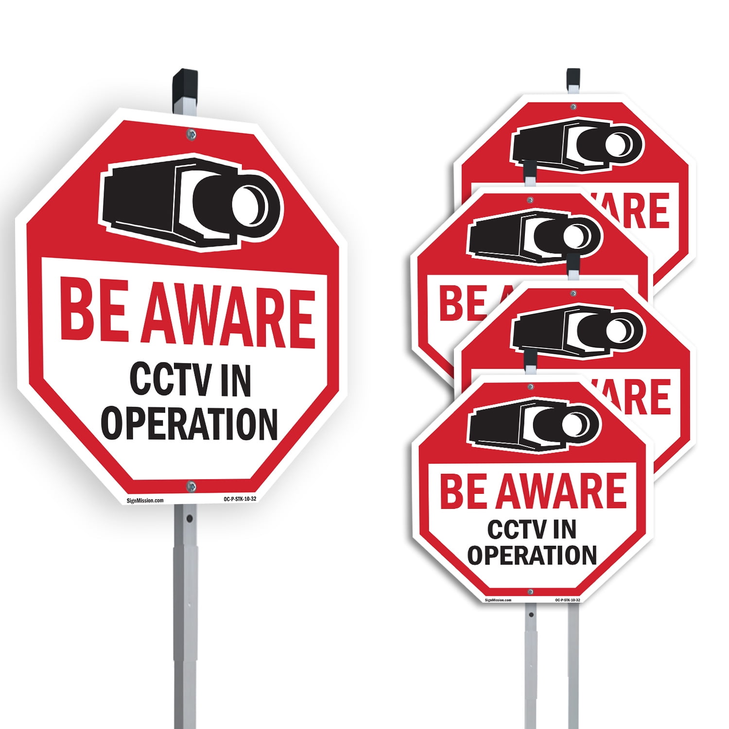 Be Aware CCTV In Operation (5 Pack) 10 inch X 10 inch Octagon Aluminum ...