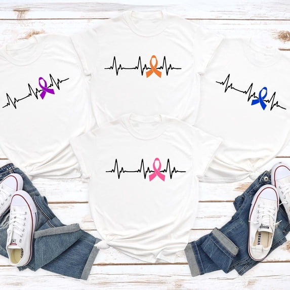 Awareness Ribbon Heartbeat Shirt Breast Cancer MS Liver Support ...