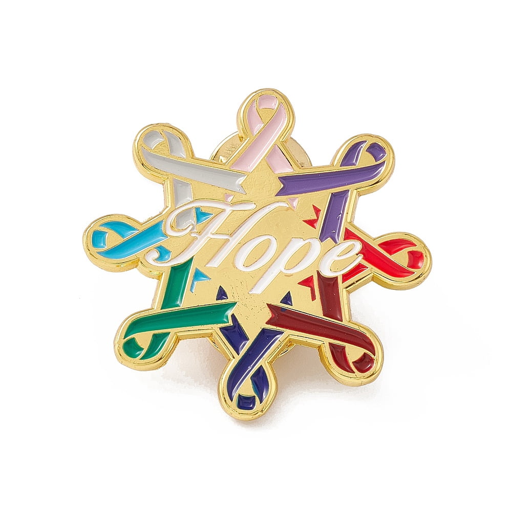 Awareness Ribbon Star Enamel Pin Golden Brass Word Hope Brooch for ...