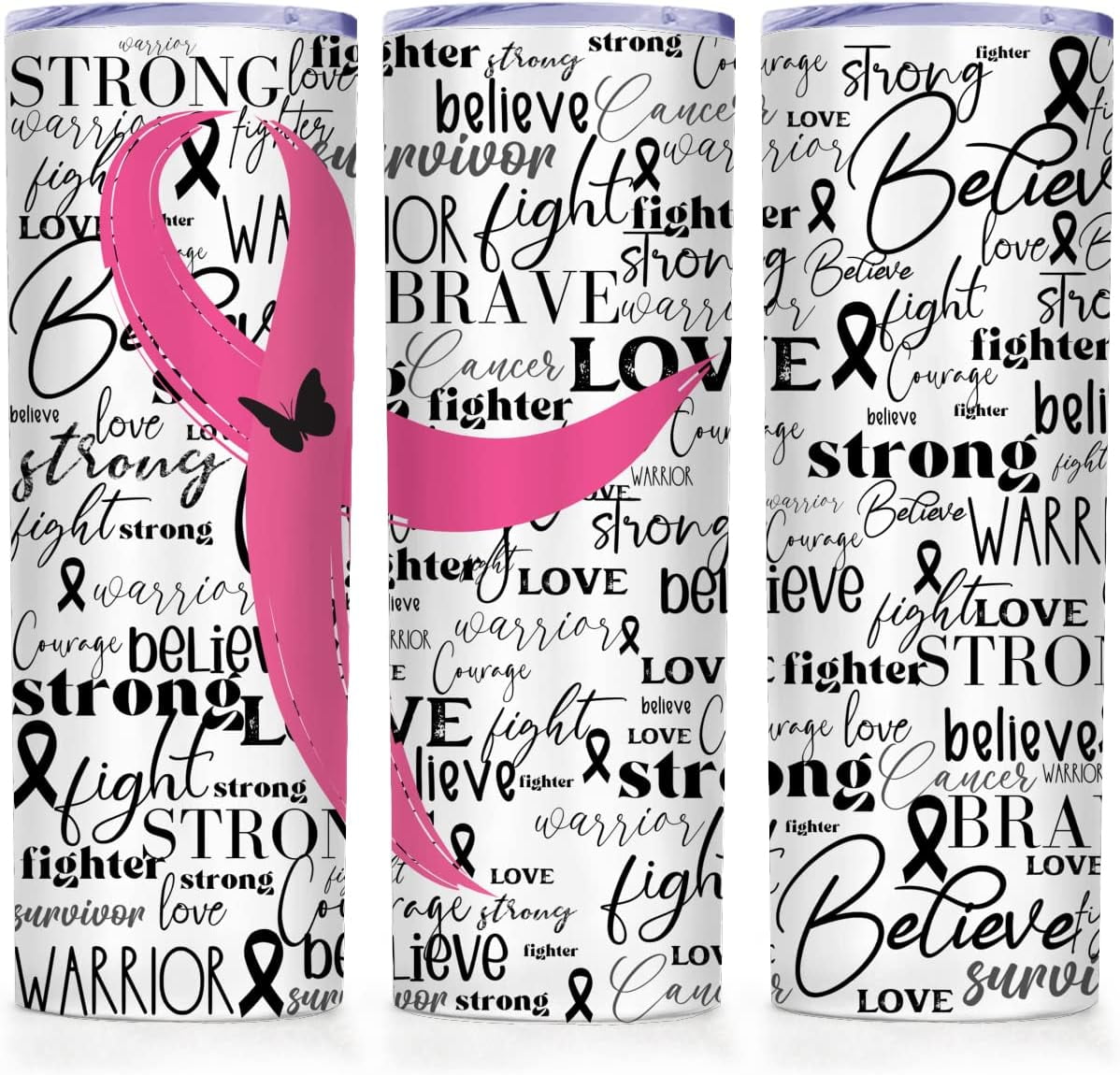 Awareness Ribbon Word Art Breast Cancer Pink Insulated Skinny Tumbler ...