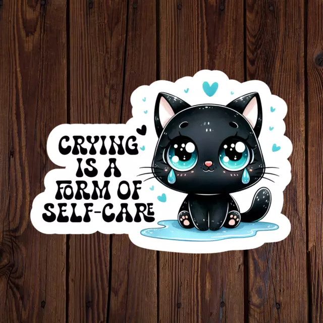 Awareness Sticker Positivity Crying Cat Self Care Sticker Phone Decal ...