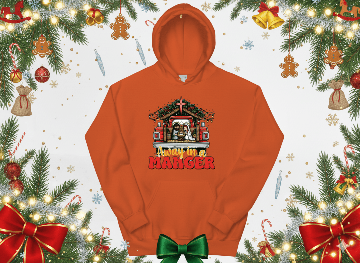 Away In A Manger Nativity Scene Christian Christmas Art Hoodie Shirt ...