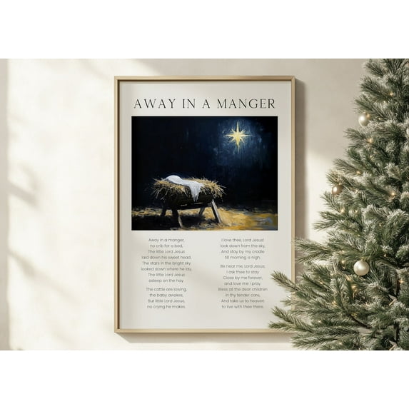 Away in a Manger Christmas Hymn Wall Art, Christian Church Carol song ...