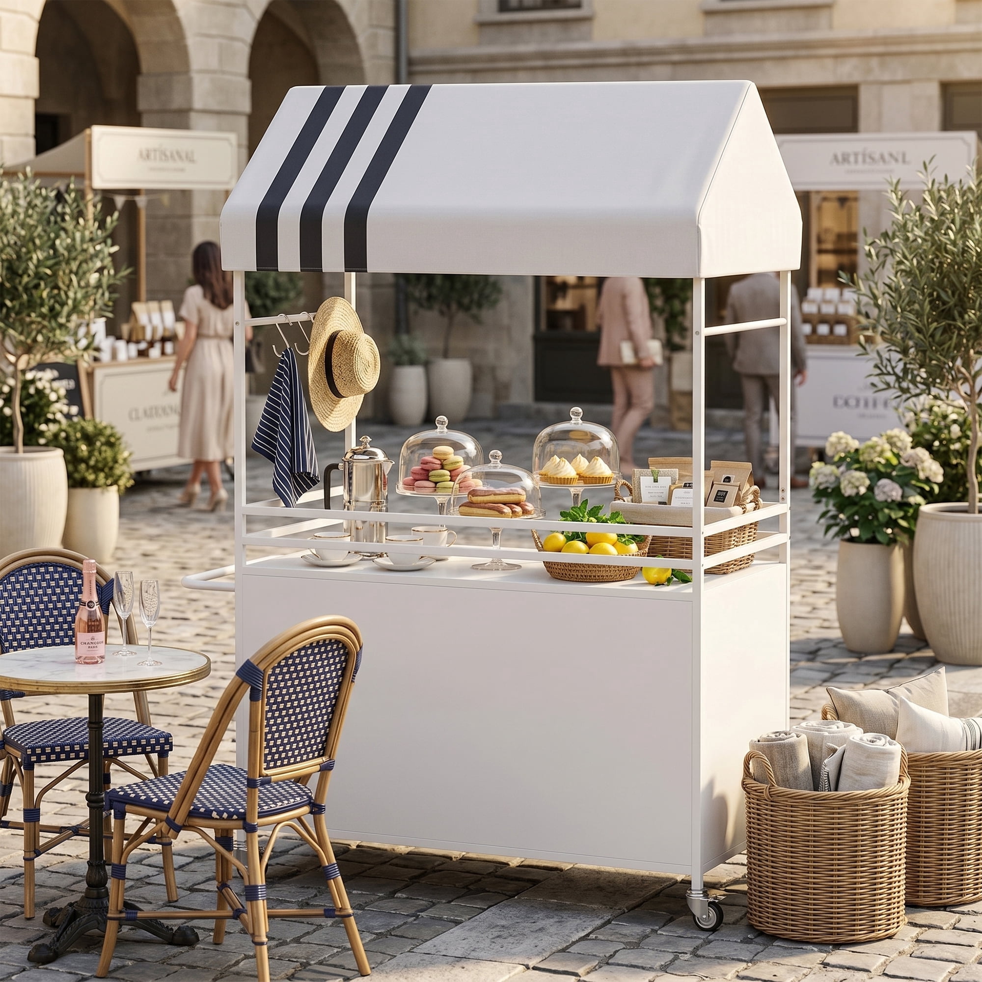 AwayHome Mobile Vendor Cart with Canopy, Rolling Food Display Stand for ...