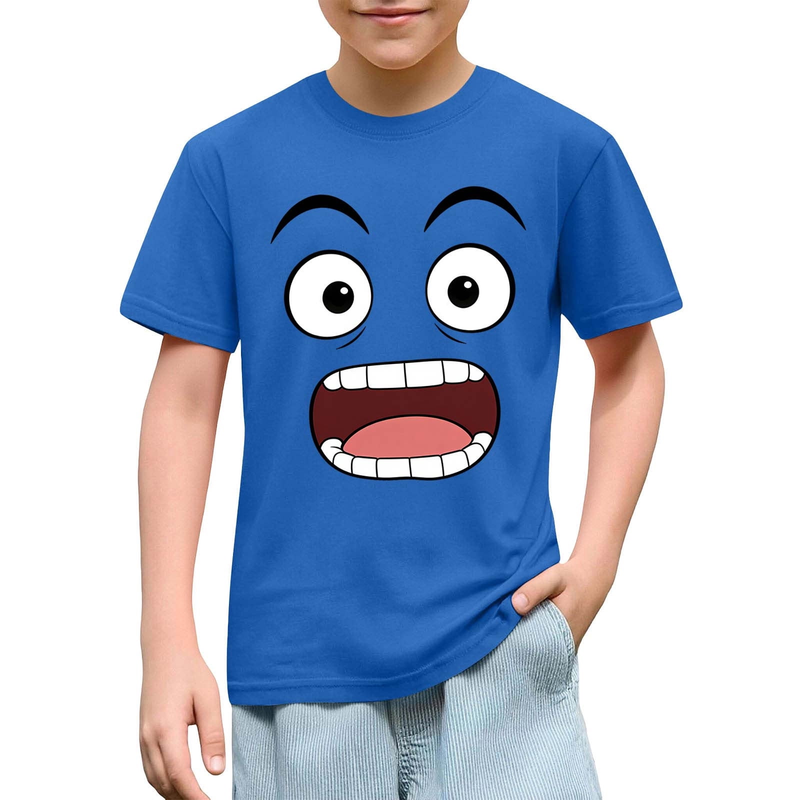 Awdenio Boys Girls Funny Cartoon Face Print Short Sleeve T-Shirt,Crew ...