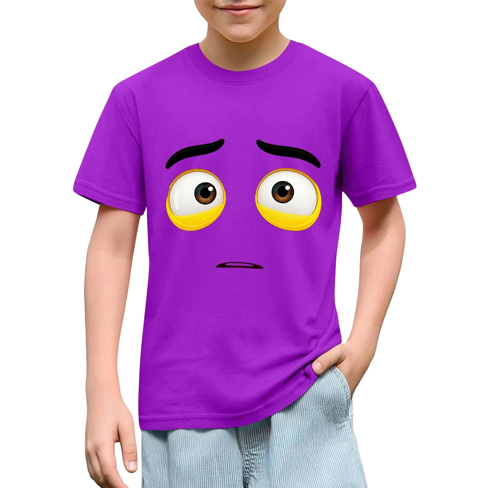 Awdenio Boys Girls Funny Cartoon Face Print Short Sleeve T-Shirt,Crew ...