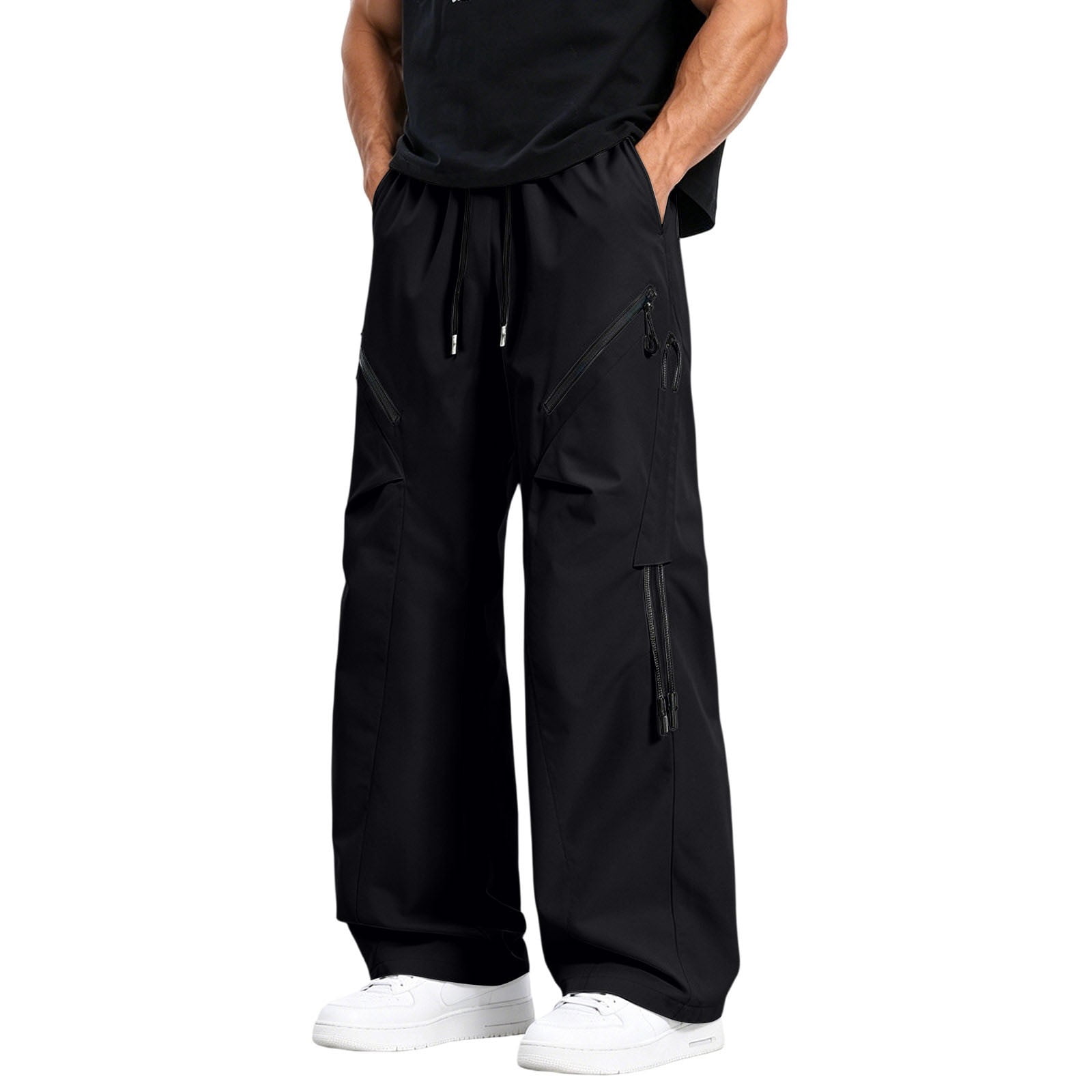 Mavick Cargo Pants for Men Loose Straight Trousers Drawstring Waist ...