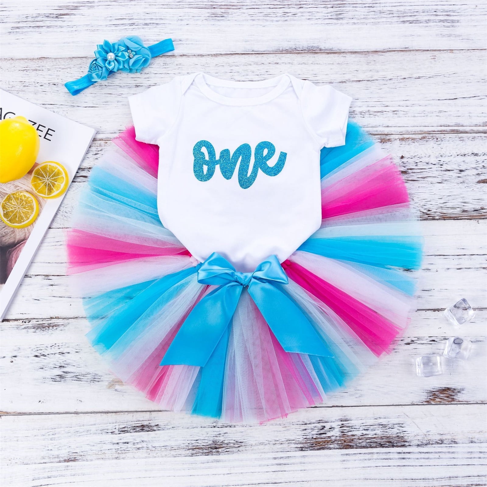Awdenio Girls 3-Piece Birthday Outfit, Short Sleeve + Tulle Tutu Skirt ...