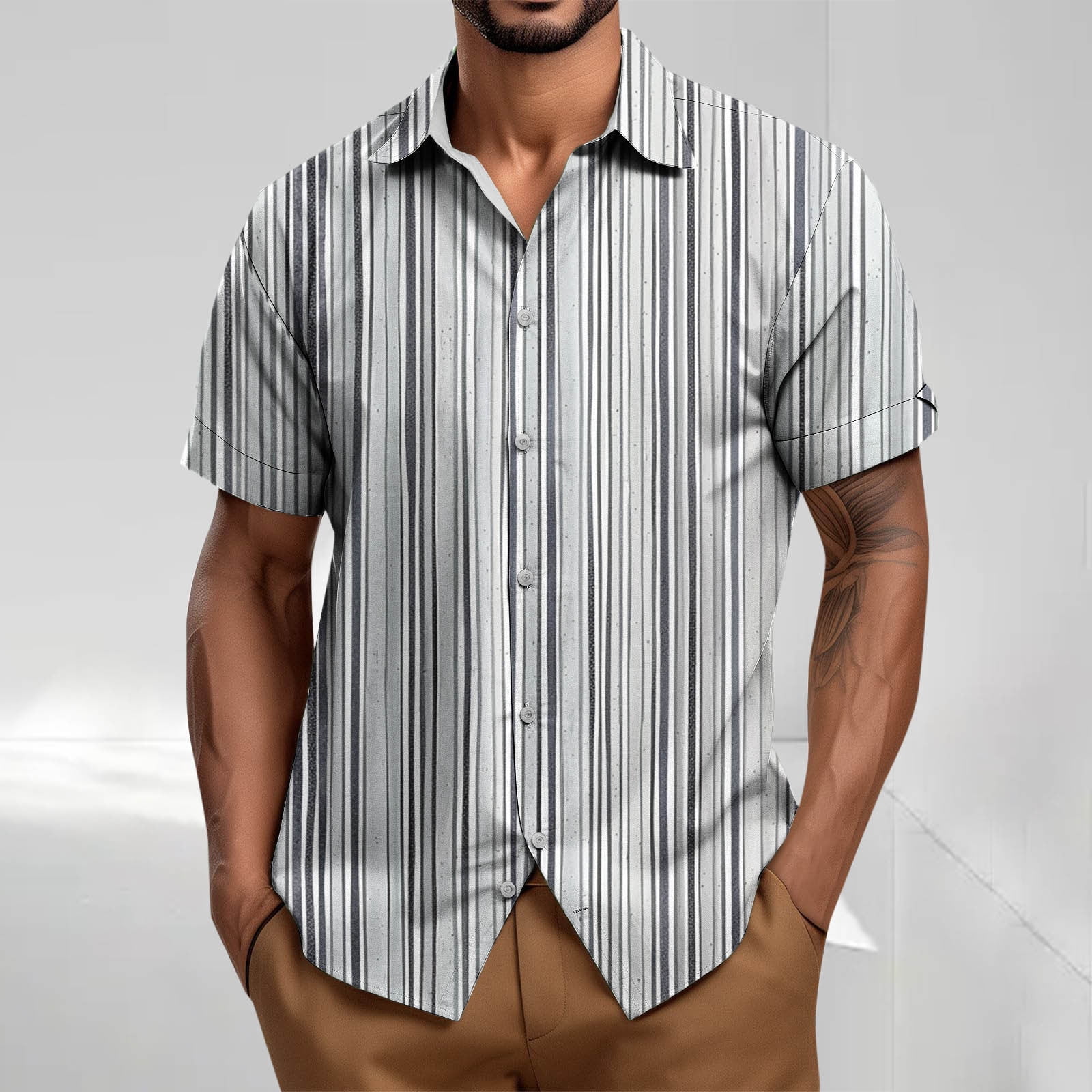 Awdenio Golf Shirts for Men Summer Striped Shirts Casual Cuban Shirt Texture Button Down Shirts ...