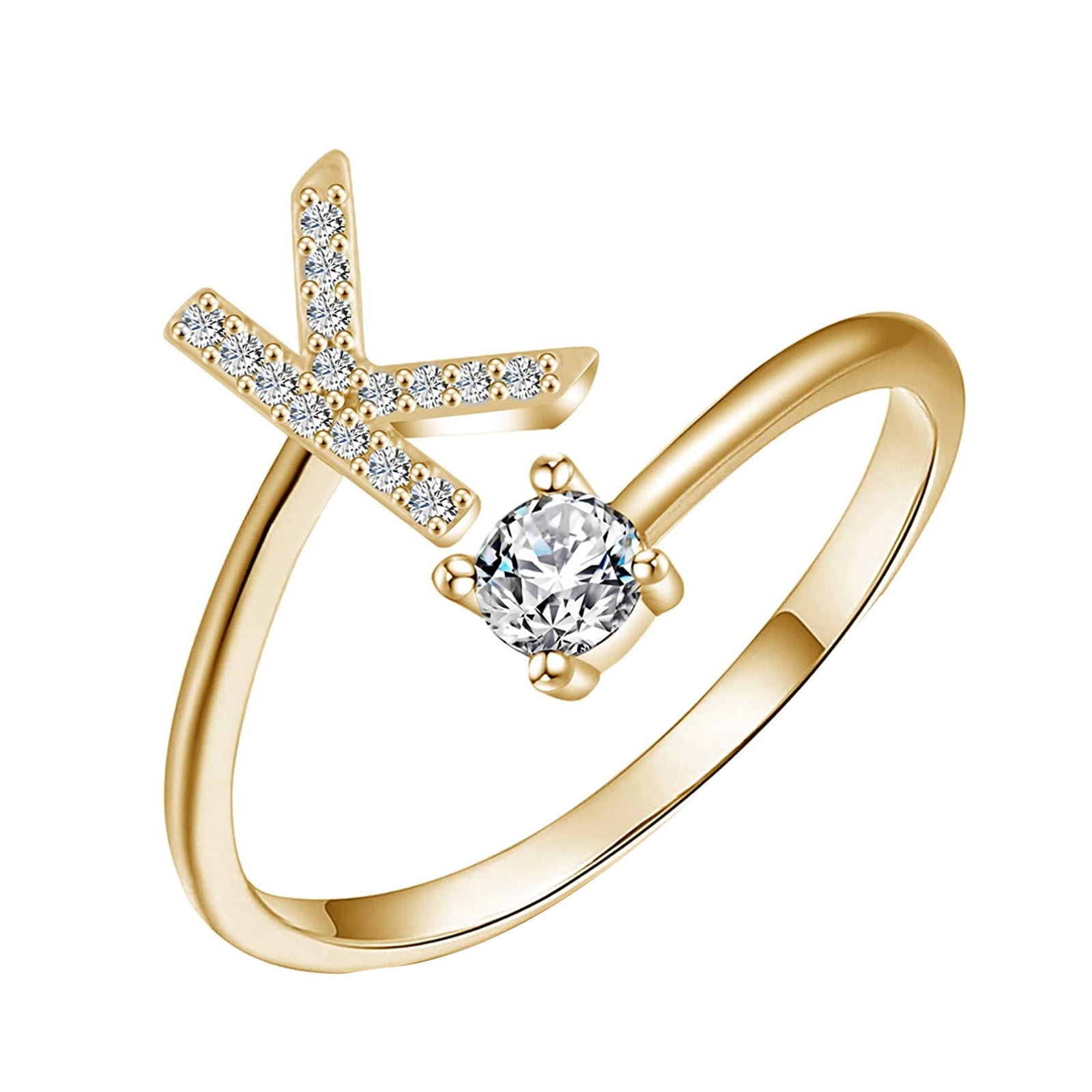 Awdenio Initial Letter Alphabet Knuckle Rings A-Z Zircon and Gold ...