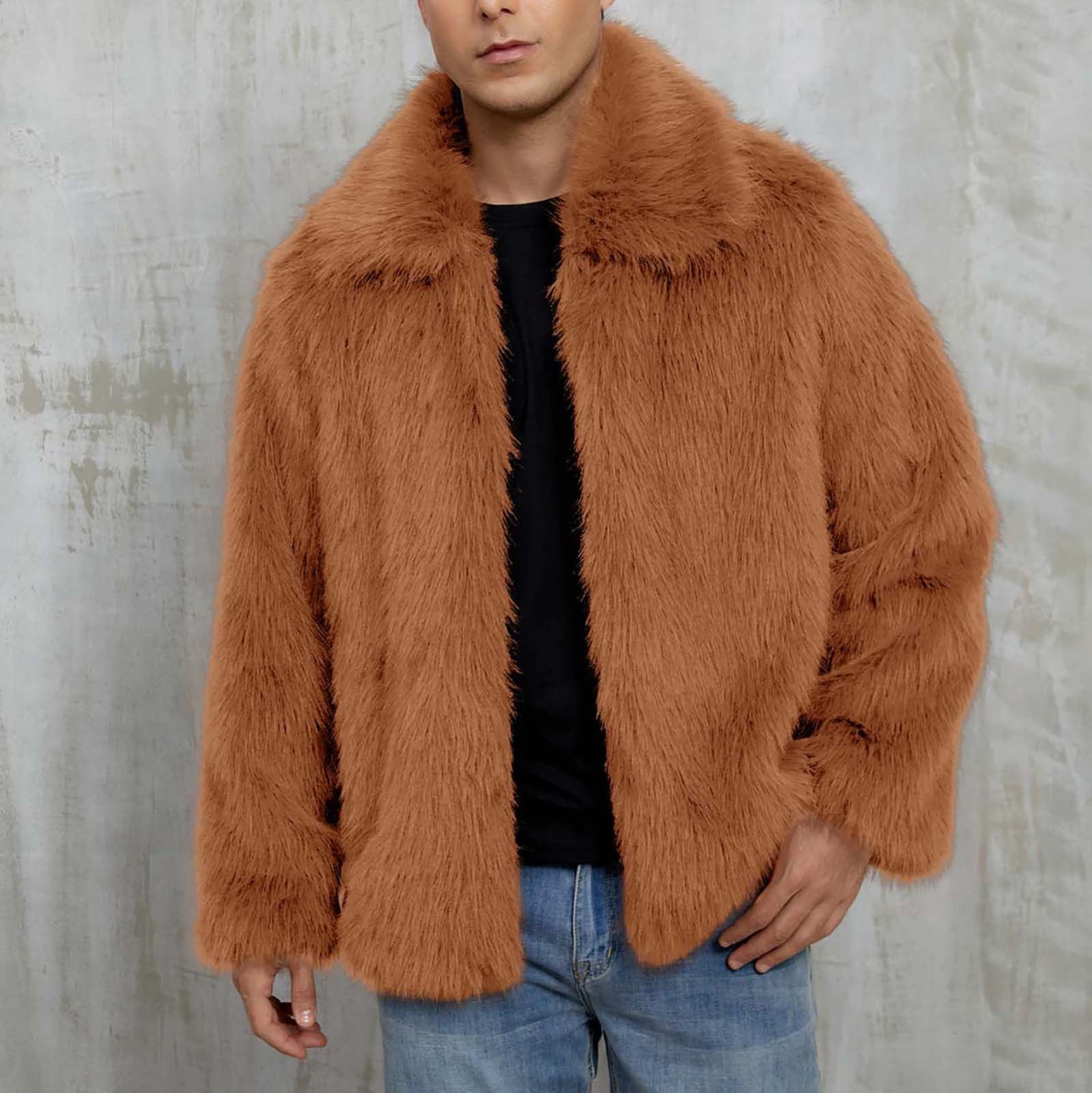 Awdenio Jackets for Men Elegant Thicken Fluffy Faux Fur Coats Winter ...