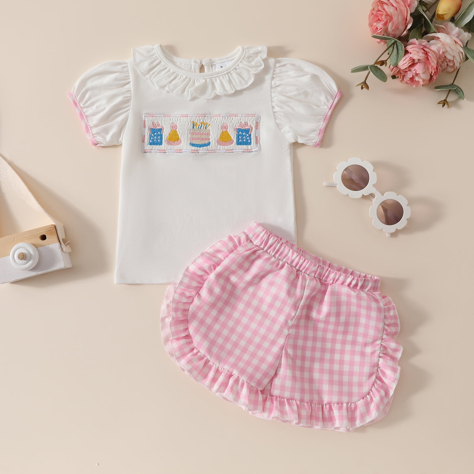 Awdenio Kids 2-Piece Summer Outfit, Short Sleeve Collare Top + Elastic ...