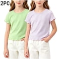 Awdenio Kids 2PCS Girls Ribbed Lettuce Edge Short Sleeve T-Shirt, Crew ...