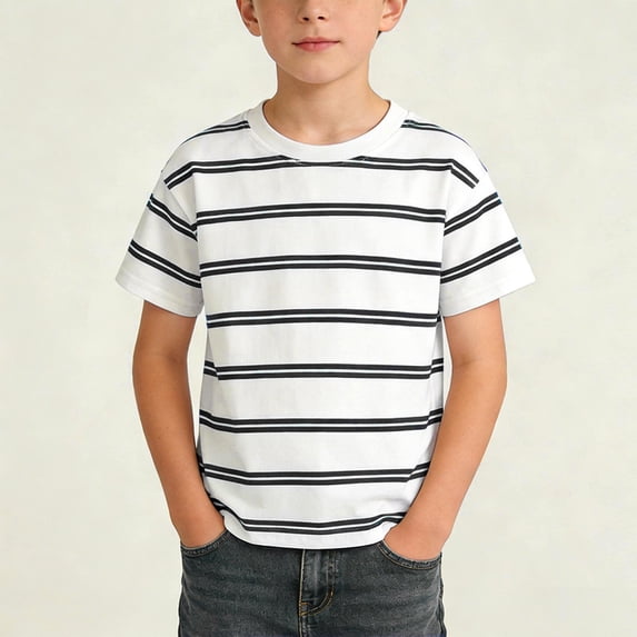 Awdenio Kids Black And White Striped Short Sleeve T-Shirt, Crew Neck ...