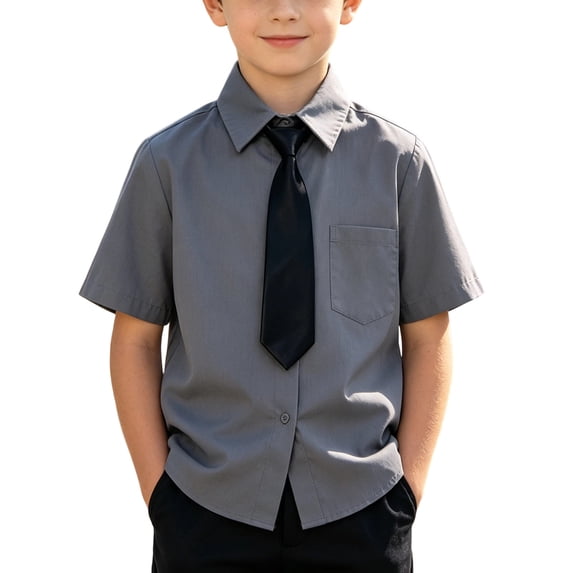 Awdenio Kids Boys 2PCS Short Sleeve Button-Down Dress Shirt With a tie ...