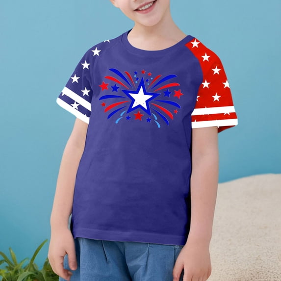Awdenio Kids Boys 4th Of July Flag Print Ringer T-Shirt,White,Blue and ...