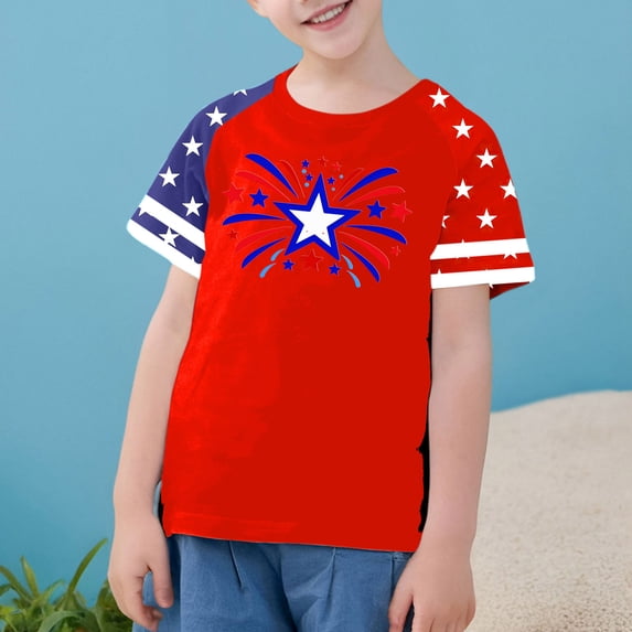 Awdenio Kids Boys 4th Of July Flag Print Ringer T-Shirt,White,Blue and ...