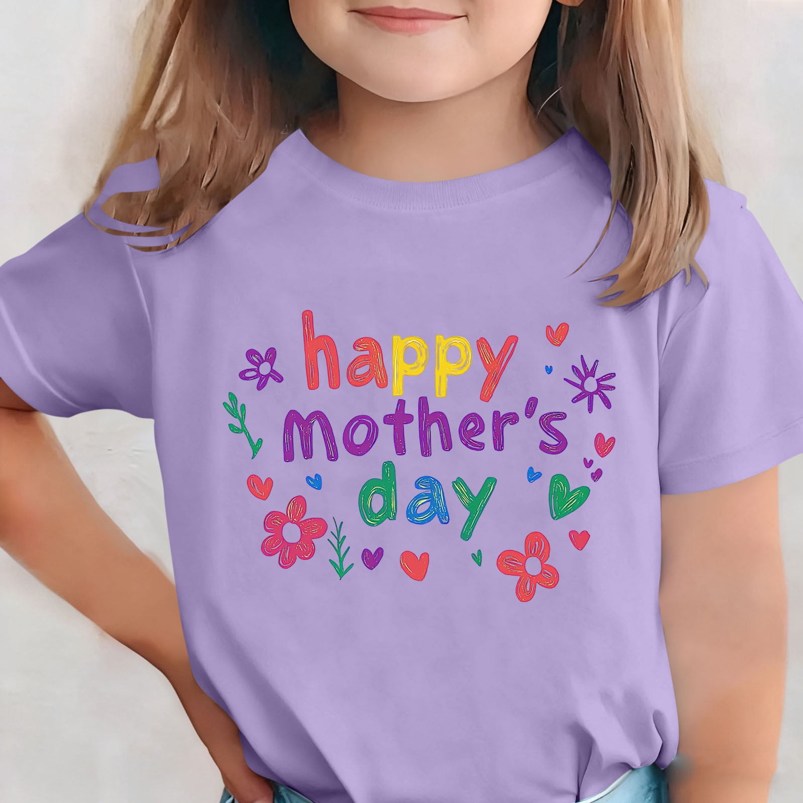 Awdenio Kids Girls Cute Graphic Print Short Sleeve T-Shirt, Crew Neck ...