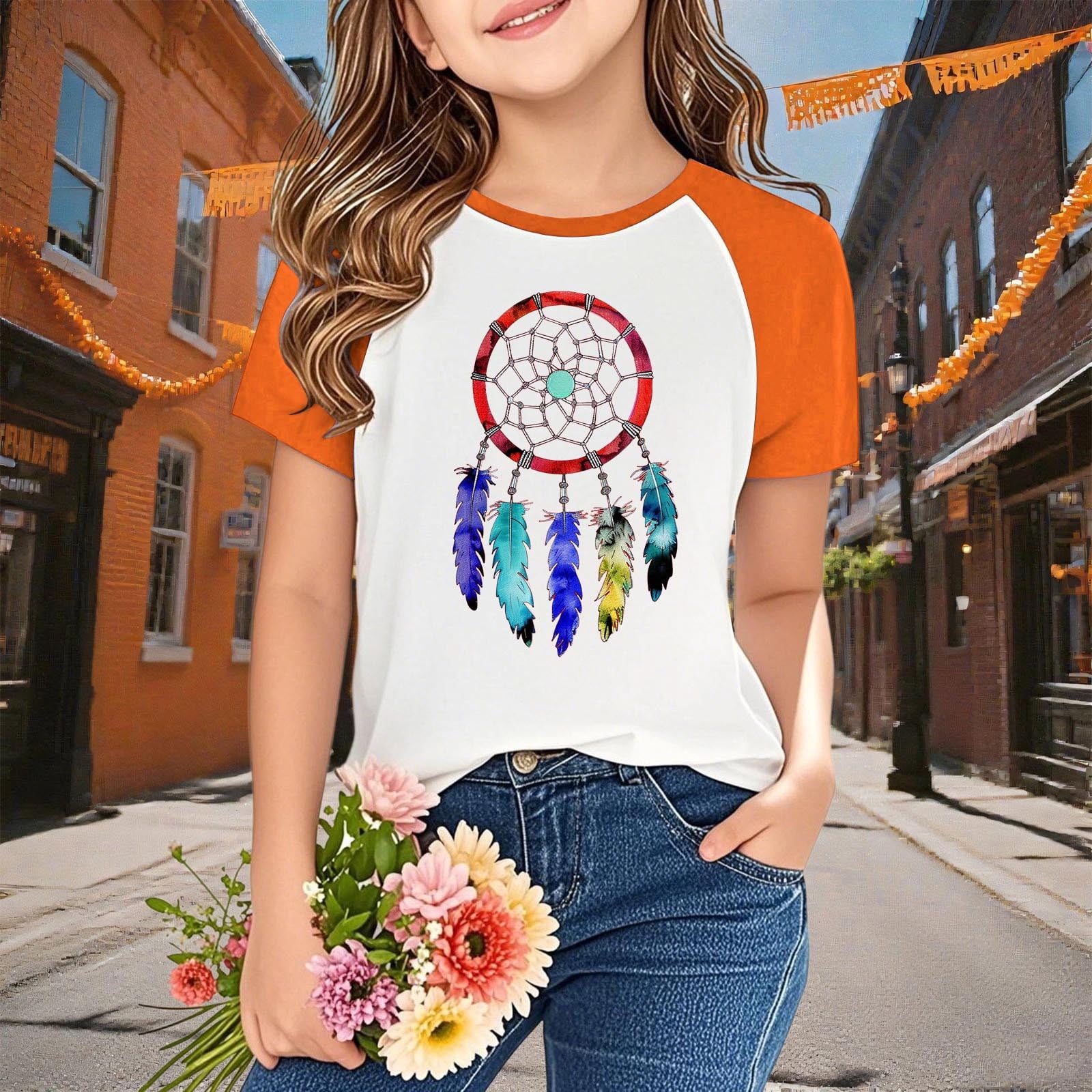 Awdenio Kids Girls Cute Graphic Print Short Sleeve T-Shirt, Crew Neck ...