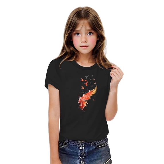 Awdenio Kids Girls Cute Graphic Print Short Sleeve T-Shirt, Crew Neck ...