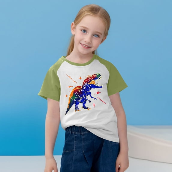 Awdenio Kids Girls Cute Print Raglan Color Blocking Short Sleeve T ...