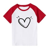 Awdenio Kids Girls Cute Print Raglan Ringer Short Sleeve T-Shirt, Heart ...