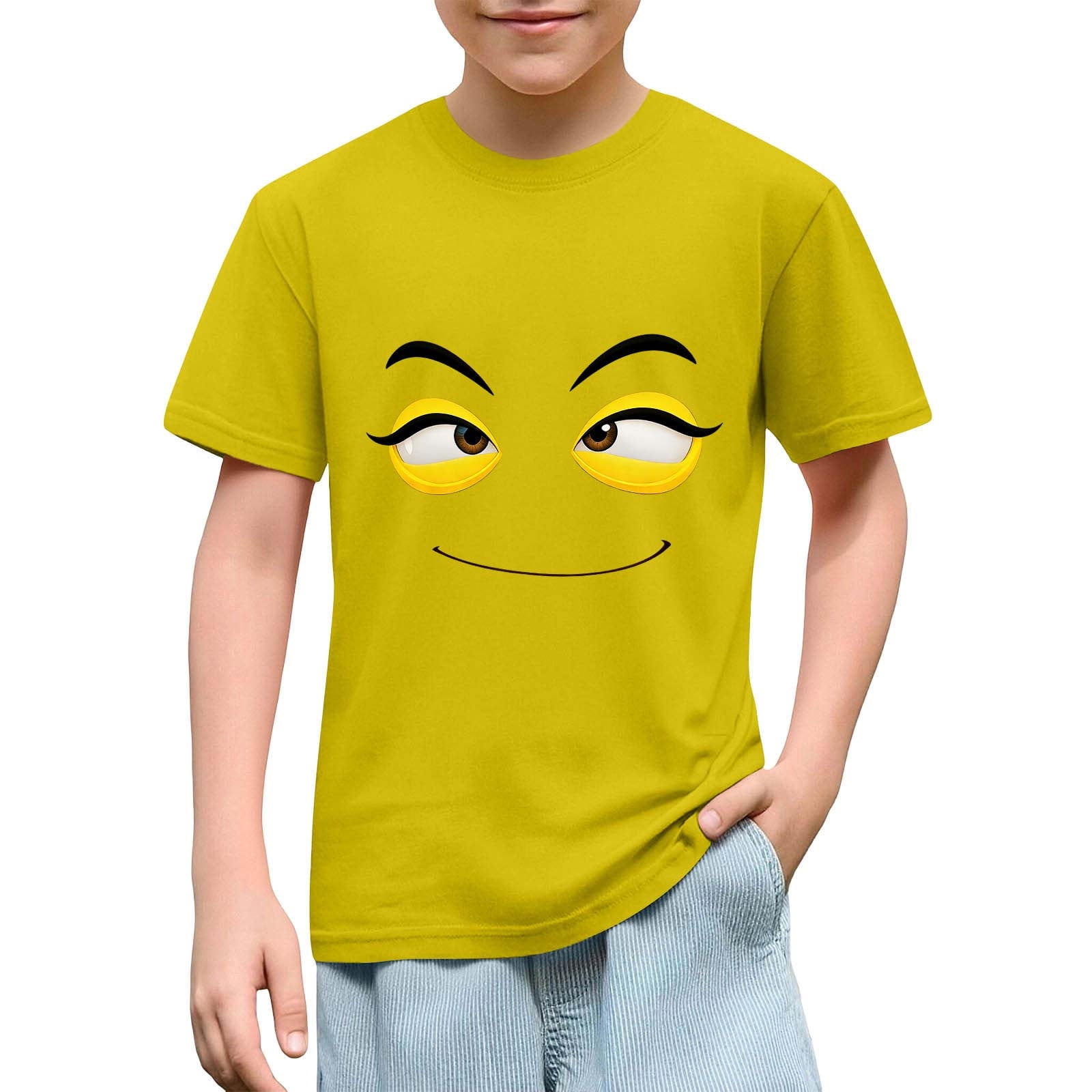 Awdenio Kids Multi-Color Cartoon Face Graphic Summer T-Shirt, Crew Neck ...