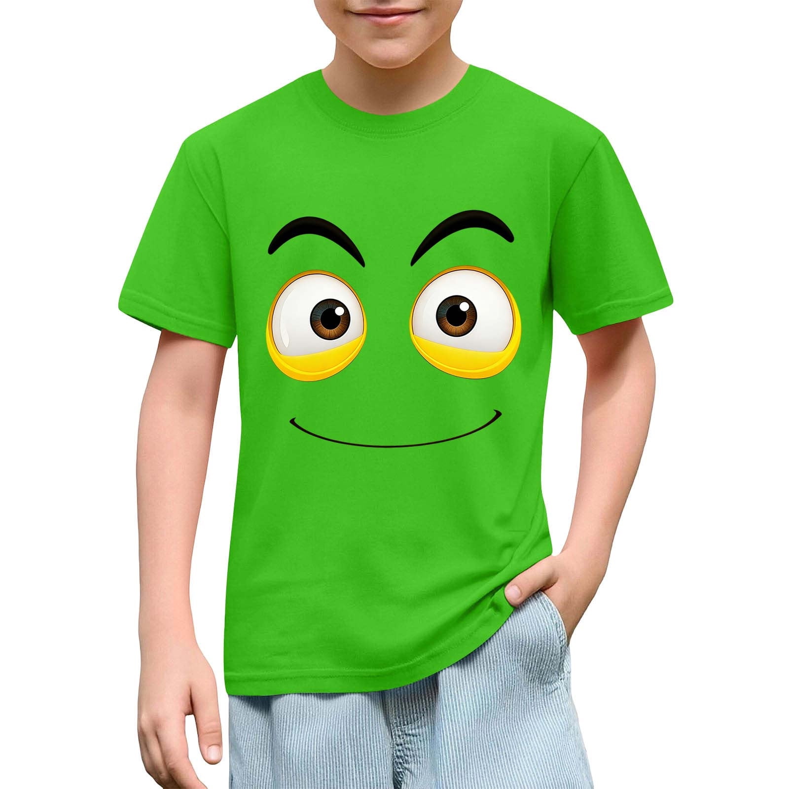 Awdenio Kids Multi-Color Cartoon Face Graphic Summer T-Shirt, Crew Neck ...