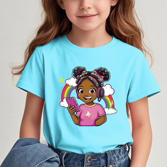 Awdenio Kids Pastel Print Short Sleeve T-Shirt, Crew Neck Casual Tee ...