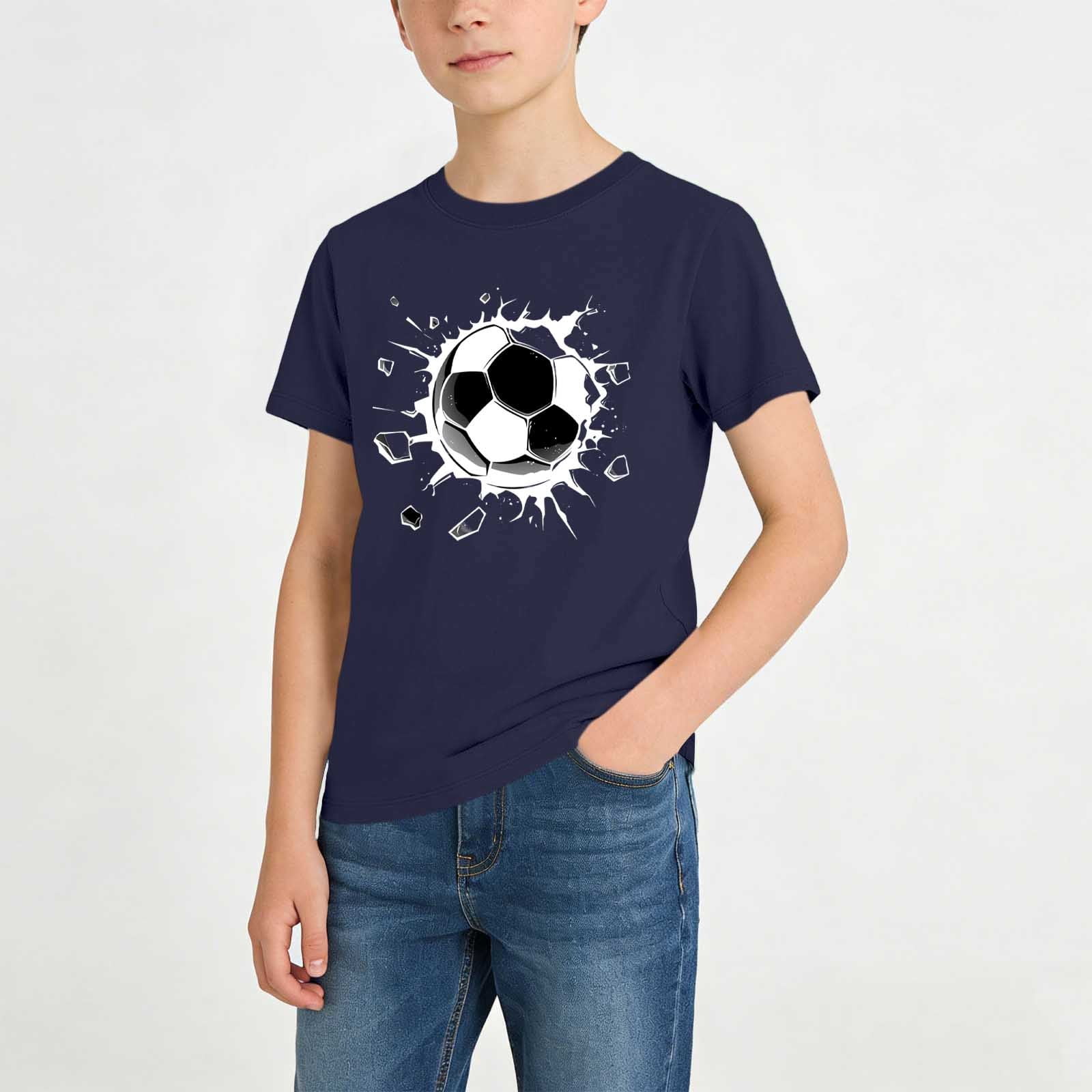 Awdenio Kids Soccer Ball Graphic Short Sleeve T-Shirt, Crew Neck Casual ...