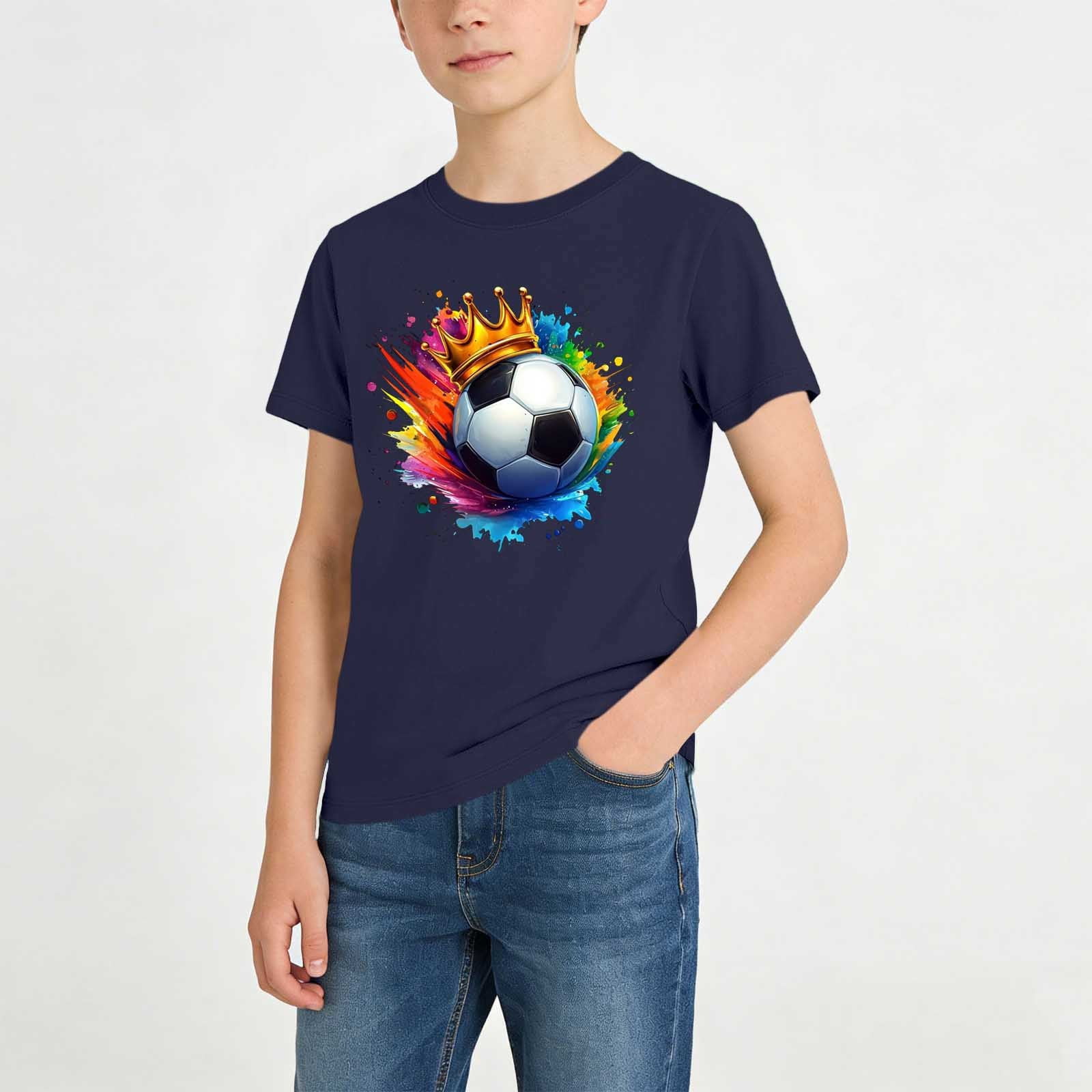 Awdenio Kids Soccer Ball Graphic Short Sleeve T-Shirt, Crew Neck Casual ...