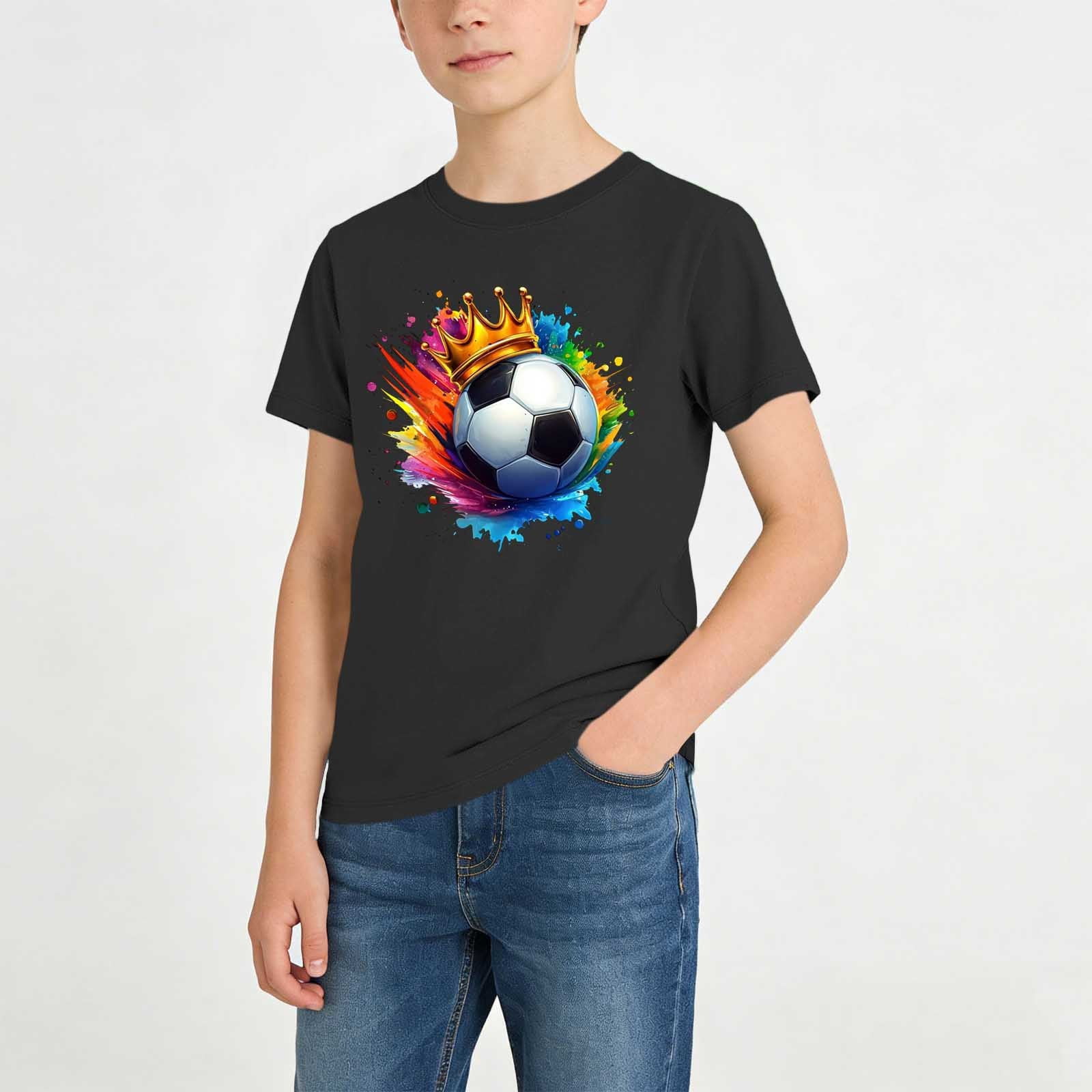 Awdenio Kids Soccer Ball Graphic Short Sleeve T-Shirt, Crew Neck Casual ...