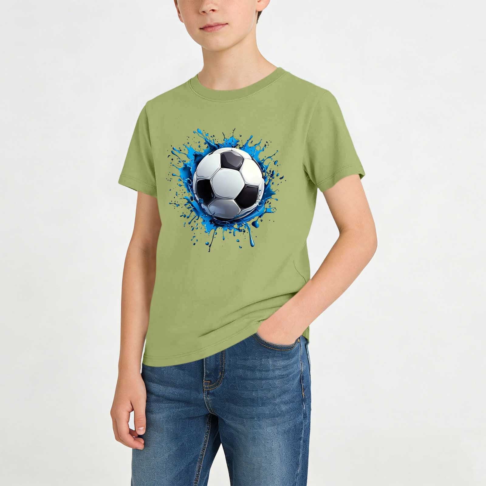 Awdenio Kids Soccer Ball Graphic Short Sleeve T-Shirt, Crew Neck Casual ...