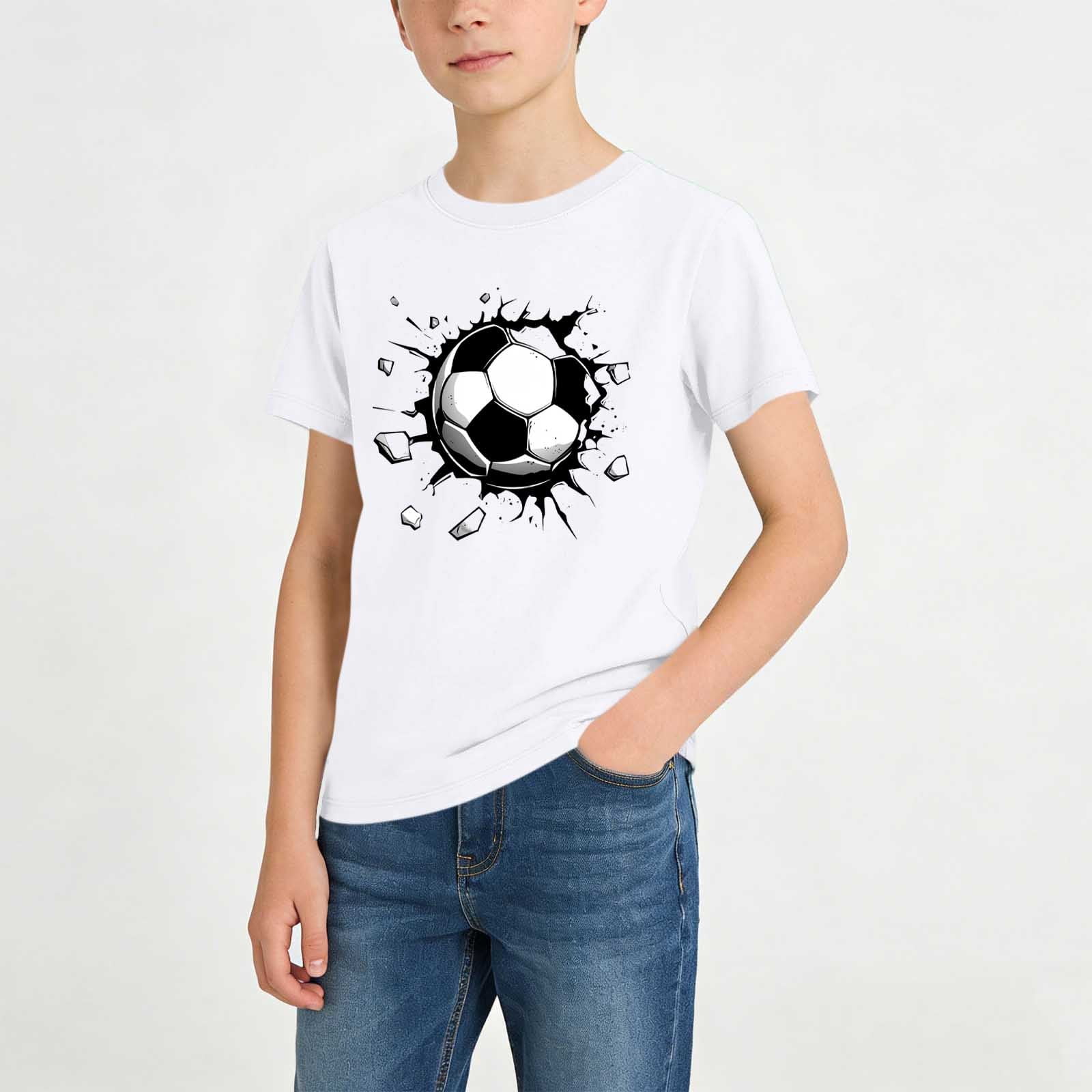 Awdenio Kids Soccer Ball Graphic Short Sleeve T-Shirt, Crew Neck Casual ...