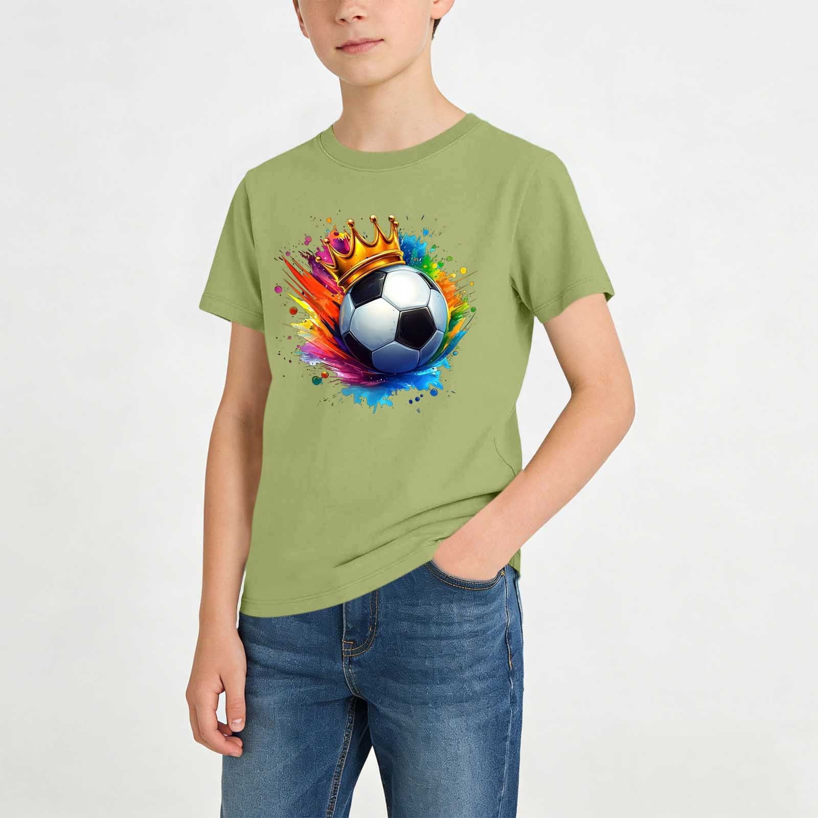 Awdenio Kids Soccer Ball Graphic Short Sleeve T-Shirt, Crew Neck Casual ...