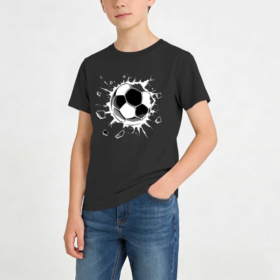 Awdenio Kids Soccer Ball Graphic Short Sleeve T-Shirt, Crew Neck Casual ...