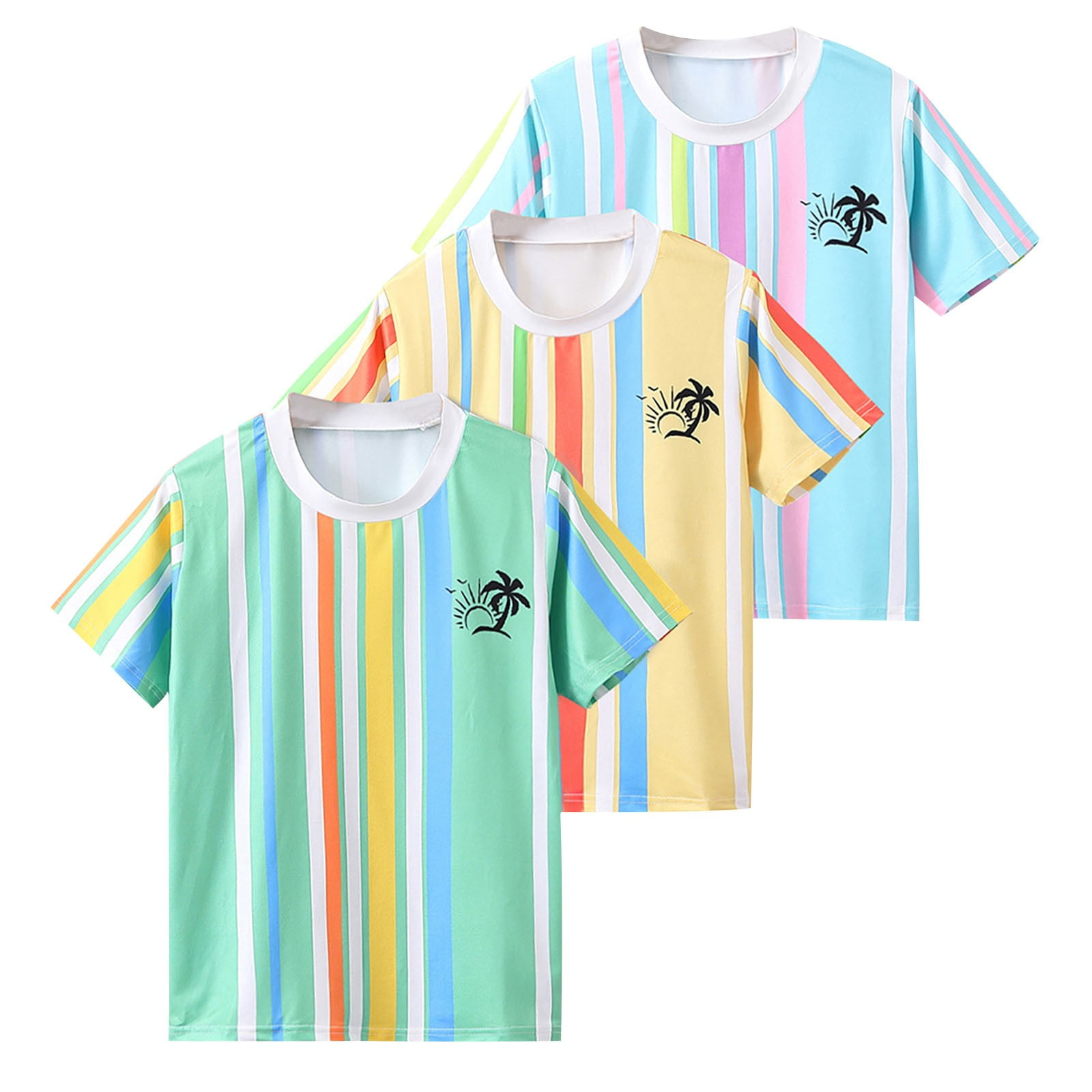 Awdenio Kids Striped Palm Tree Print T Shirt Multicolor Stripe Crew ...