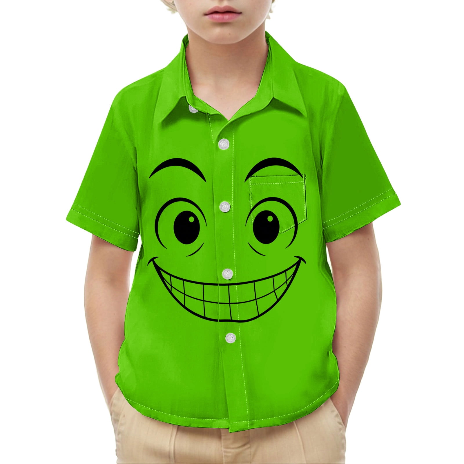 Awdenio Kids Vibrant Cartoon Expression Print T-Shirt, Crew Neck Short ...