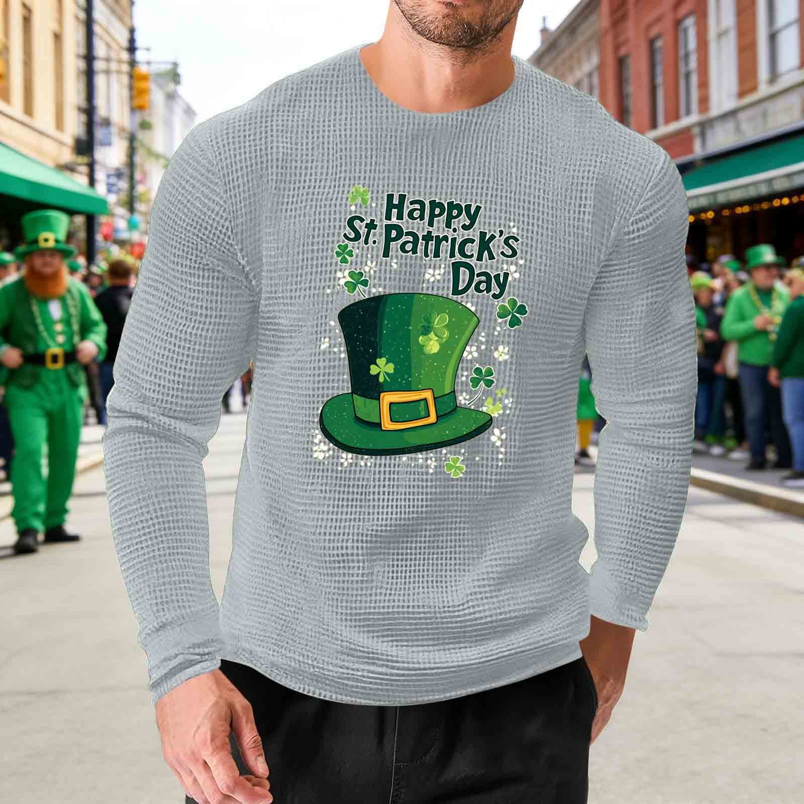 Awdenio Long Sleeve Shirts for Men St. Patrick's Day Printed Waffle ...