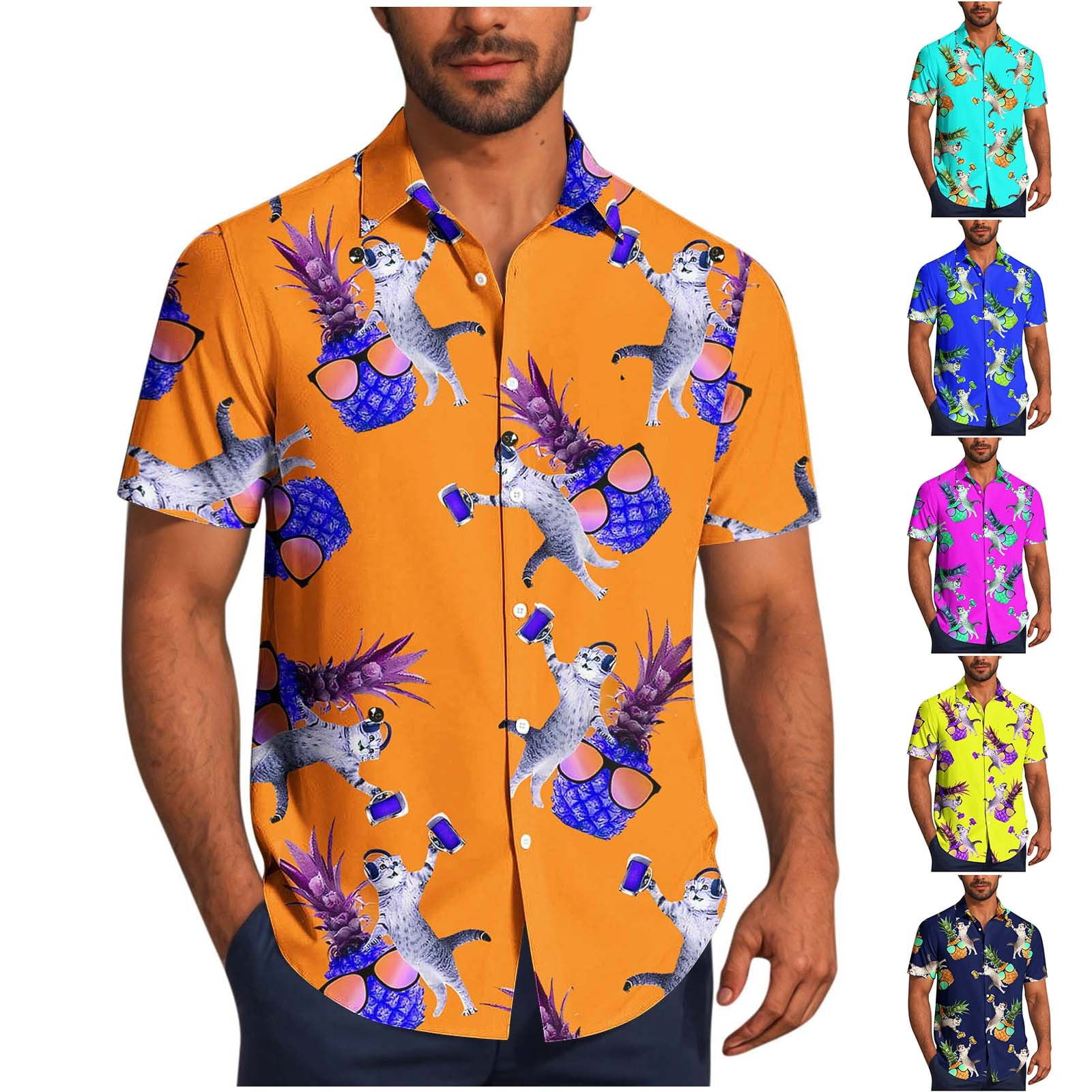 Awdenio Men Shirts Button Down Short Sleeve Shirt Summer Beach Aloha ...