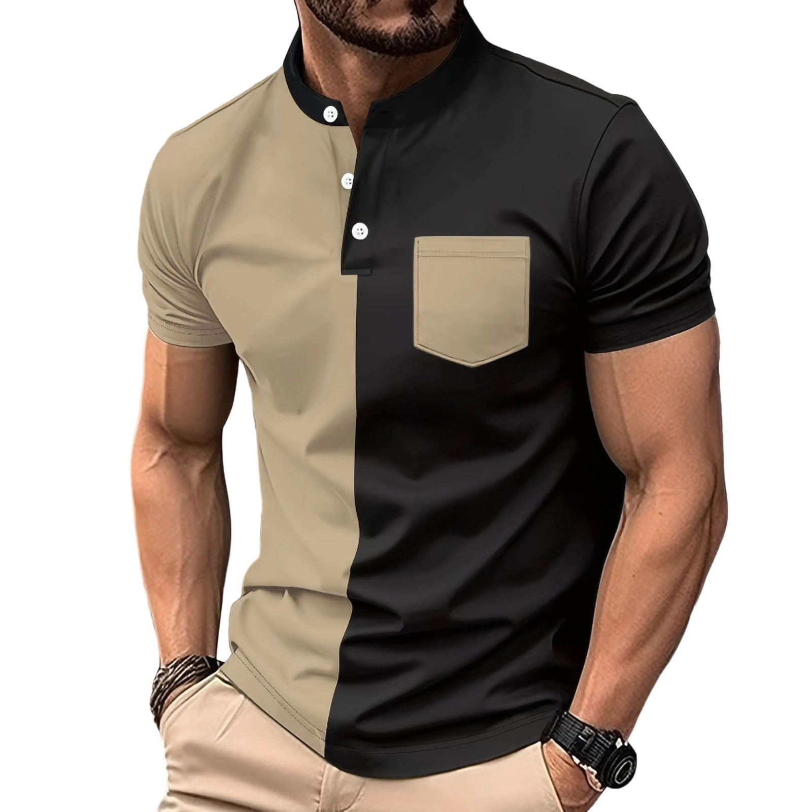 Awdenio Men Shirts Short Sleeve Casual T Shirt Color Block Slim Fit ...