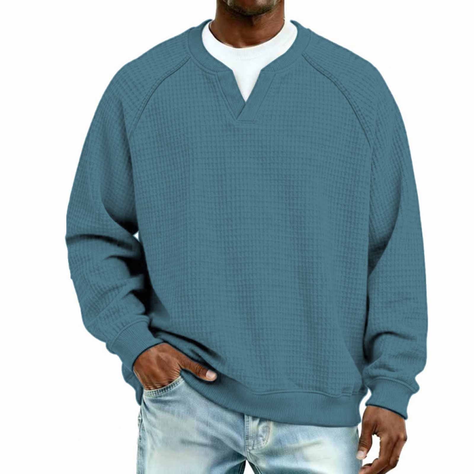 Awdenio Men Shirts V Neck Sweater Casual Waffle Knitted Pullover Slim ...