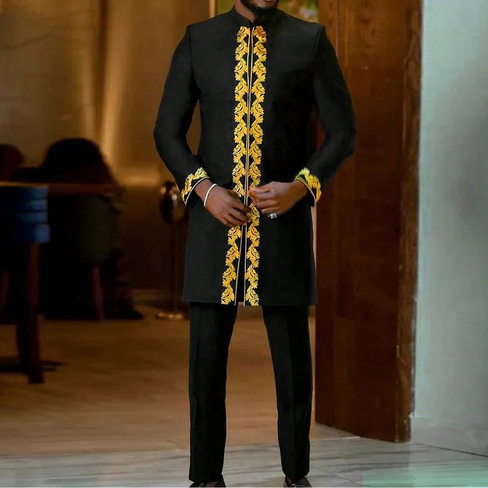 Awdenio Men Two Piece Outfits Sets. Embroidery Blazer Traditional ...