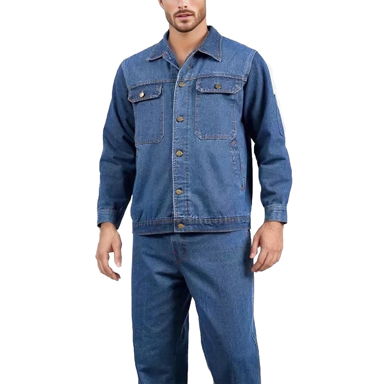 Awdenio Men Two Piece Outfits Sets. Long Sleeve Denim Shirt Slim Fit ...